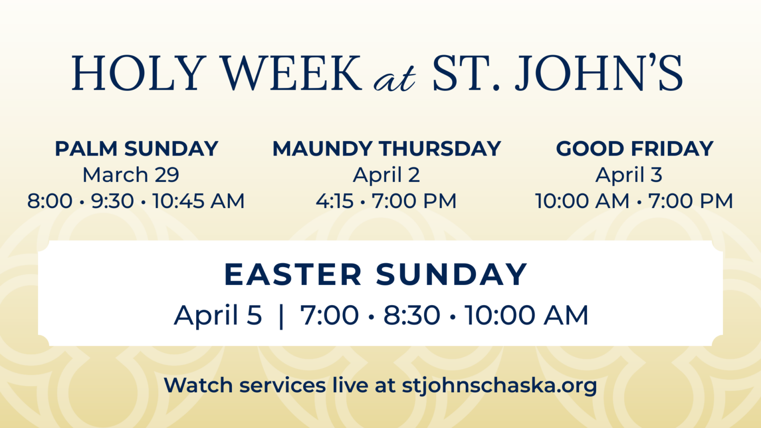 Holy Week Schedule 2026 - St. John's Lutheran Church